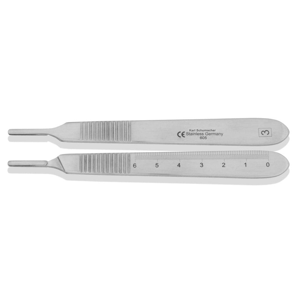 HDL0605 - Scalpel Handle #605, (Bard Parker #3), Flat w/ 60mm Markings — Karl Schumacher Dental, LLC